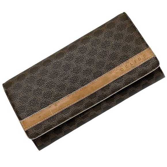 Celine | Bags | Celine Long Wallet Brown Beige Flap Leather Womens ...